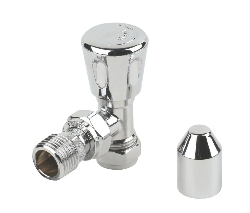 15mm x 1/2" Chrome Angled Modern Manual Radiator Valve Head & Body 2 ...