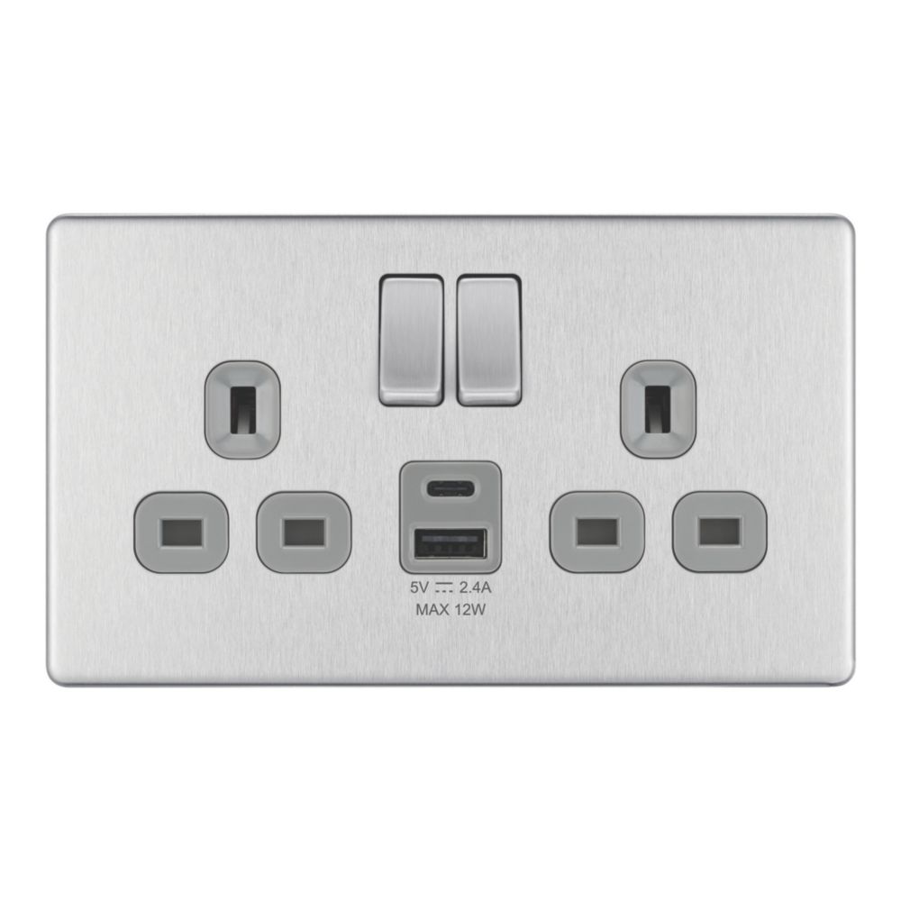 LAP 13A 2-Gang SP Switched Socket + 2.4A 12W 2-Outlet Type A & C USB ...