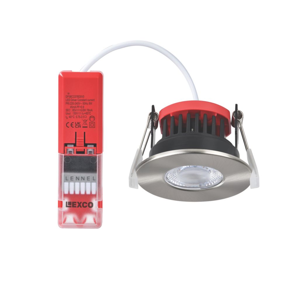 Lexco Tauri Fixed Fire Rated LED Downlight Brushed Nickel 8W 500-800lm ...
