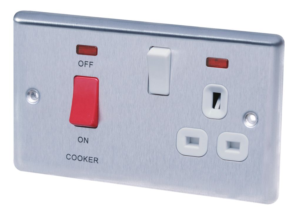 LAP 45A 2-Gang DP Cooker Switch & 13A DP Switched Socket Brushed ... LAP 45A 2-Gang DP Cooker Switch & 13A DP Switched Socket Brushed ...