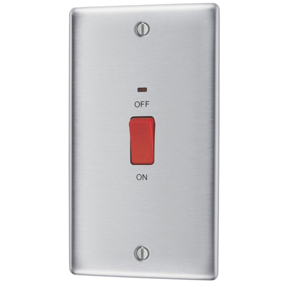 British General Nexus Metal 45A 1-Gang DP Cooker Switch Brushed Steel ...