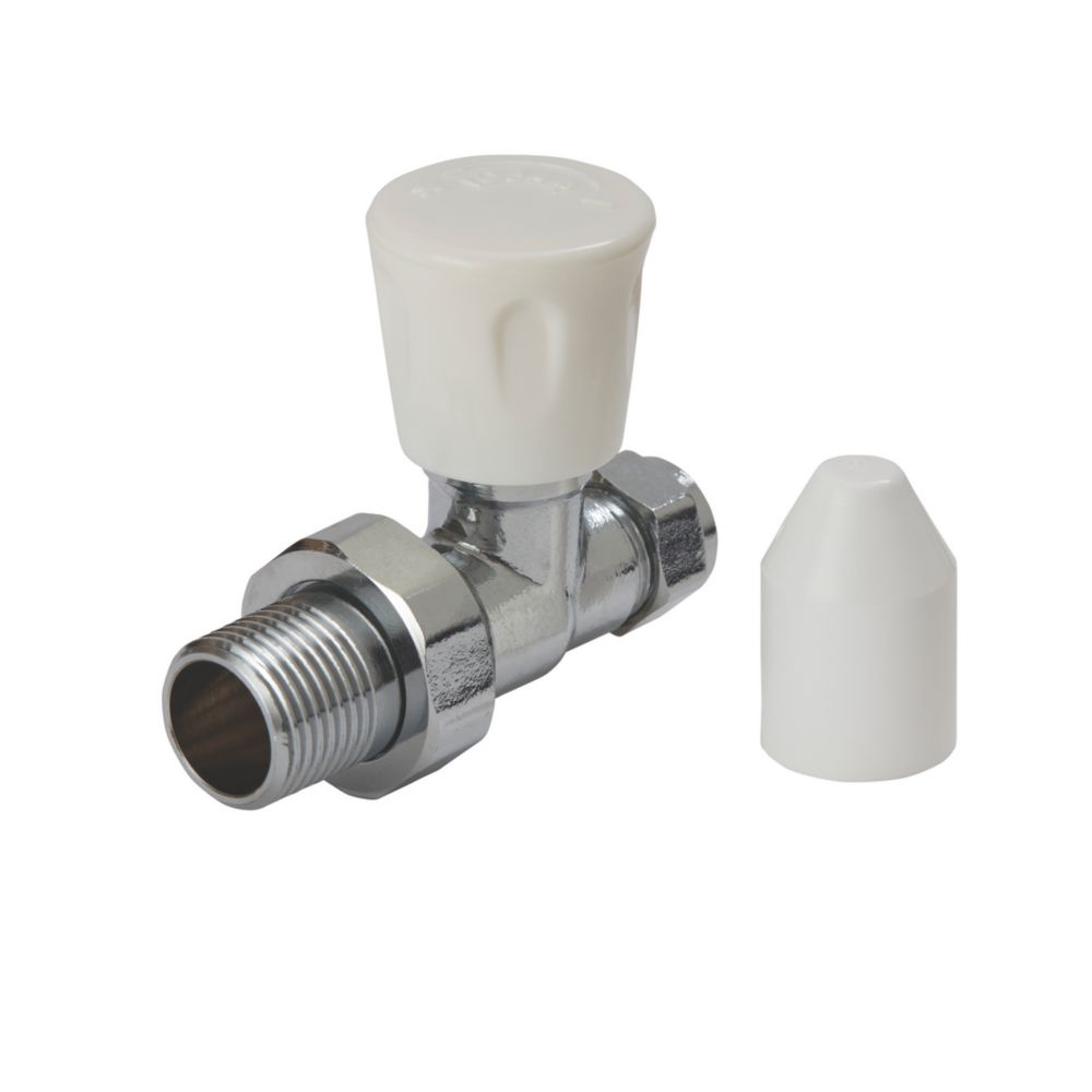 Flomasta 10mm x 21mm White/Chrome Straight Modern Manual Radiator Valve ...