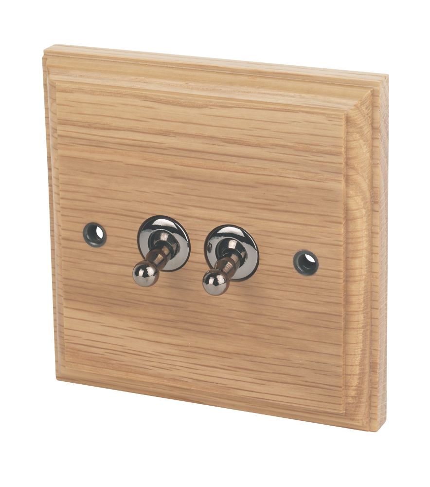 Varilight 10AX 2-Gang 2-Way Toggle Switch Classic Oak - Screwfix