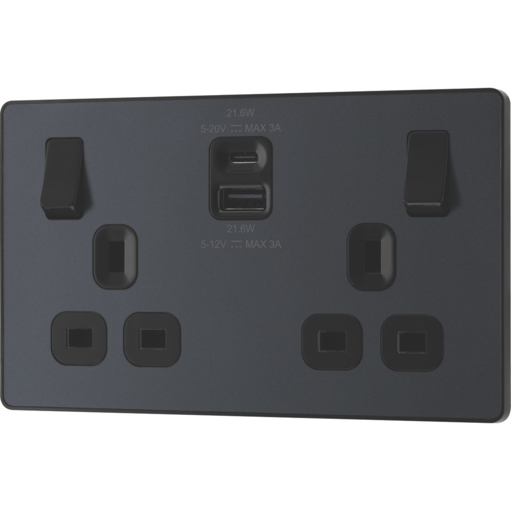 British General Evolve 13A 2-Gang SP Switched Socket + 3A 22W 2-Outlet ...