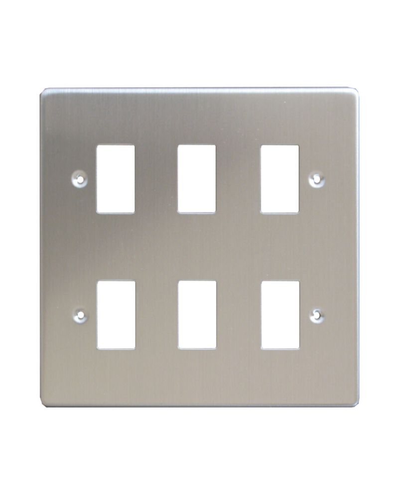 Varilight PowerGrid 6-Module Grid Faceplate Brushed Steel - Screwfix