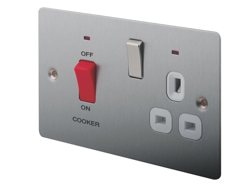 LAP 45A 2-Gang DP Cooker Switch & 13A DP Switched Socket Brushed ...