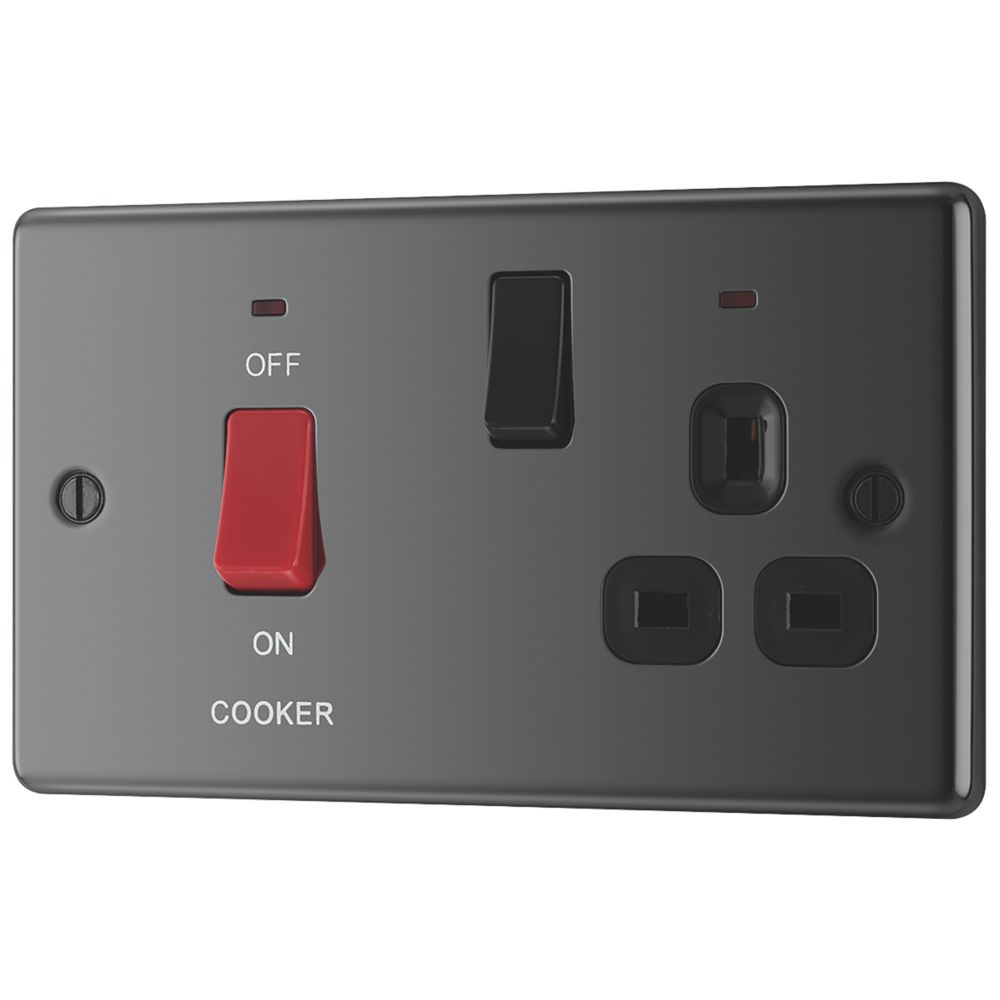 LAP 45A 2-Gang DP Cooker Switch & 13A DP Switched Socket Black Nickel ...