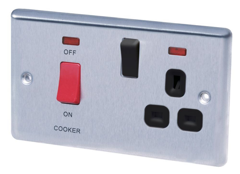 LAP 45A 2-Gang DP Cooker Switch & 13A DP Switched Socket Brushed ...