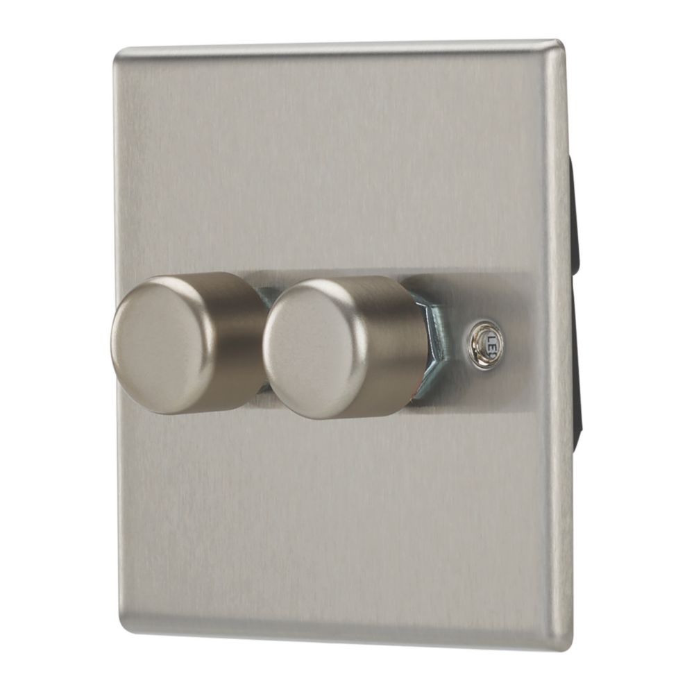 Contactum iConic 2-Gang 2-Way Dimmer Switch Brushed Steel - Screwfix