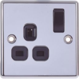 LAP 13A 1-Gang SP Switched Plug Socket Polished Chrome with Black ...