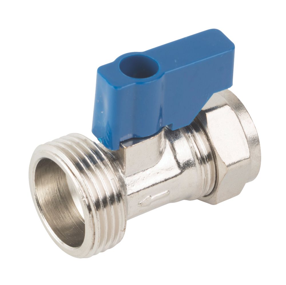 Midbrass BSP Washing Machine Valve with Check Valve 15mm x 3/4" - Screwfix