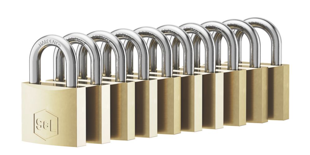 Smith & Locke Brass Keyed Alike Padlocks 38mm 10 Pack - Screwfix