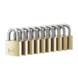 Smith & Locke Brass Keyed Alike Padlocks 38mm 10 Pack - Screwfix