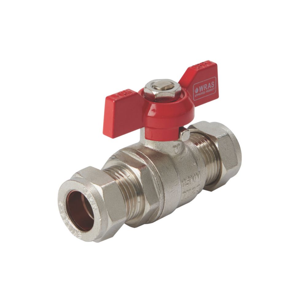 Flomasta Compression Reduced Bore 15mm Tee Ball Valve with Black Handle ...
