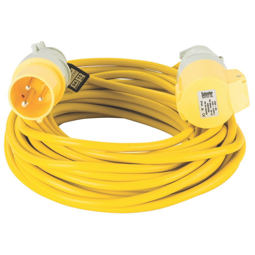 Defender Yellow 110V 16A Extension Lead 14m x 1.5mm² - Screwfix