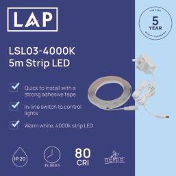 LAP 5m LED Strip Light 21W 2500lm - Screwfix