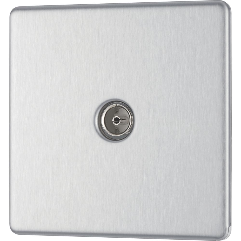 LAP 1-Gang Coaxial TV Socket Brushed Stainless Steel - Screwfix
