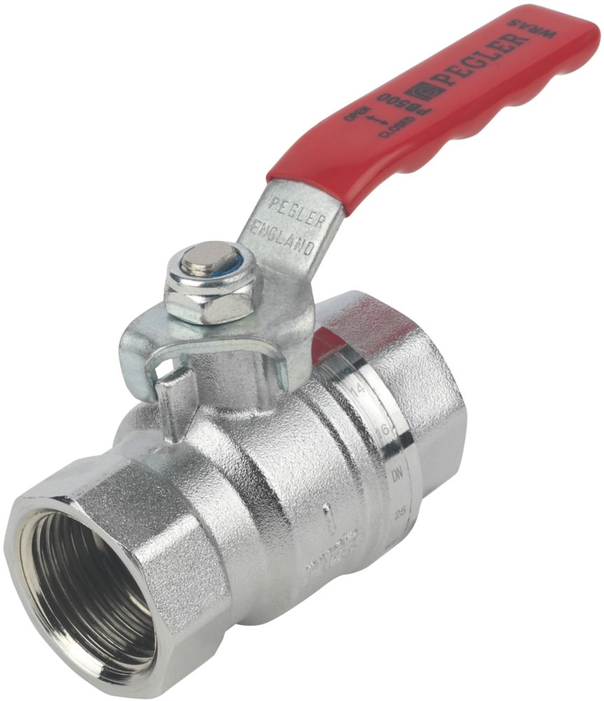 Pegler PB500 Compression Full Bore 1" Lever Ball Valve with Red Handle ...