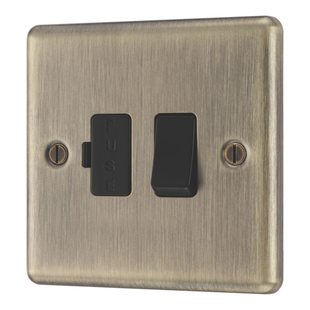 LAP 13A Switched Fused Spur Antique Brass with Black Inserts - Screwfix