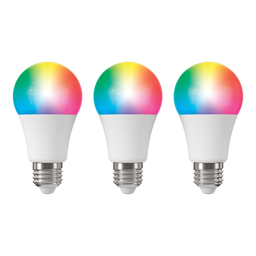 LAP E27 A60 RGB & White LED Smart Light Bulb 7.3W 806lm 3 Pack - Screwfix