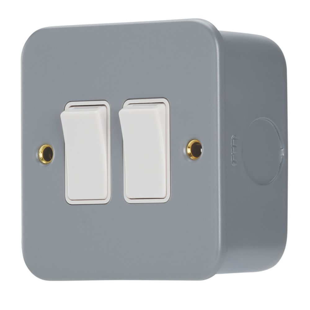Contactum 10AX 2-Gang 2-Way Metal Clad Light Switch with White Inserts ...