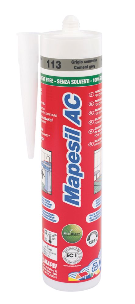 Mapei Mapesil AC 113 Solvent-Free Silicone Sealant Cement Grey 310ml ...