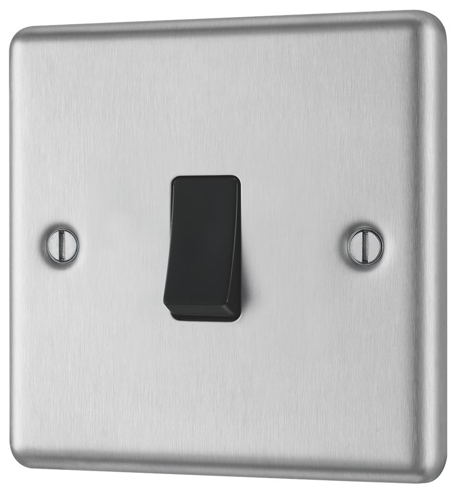 LAP 10AX 1-Gang 2-Way Light Switch Brushed Stainless Steel with Black ...
